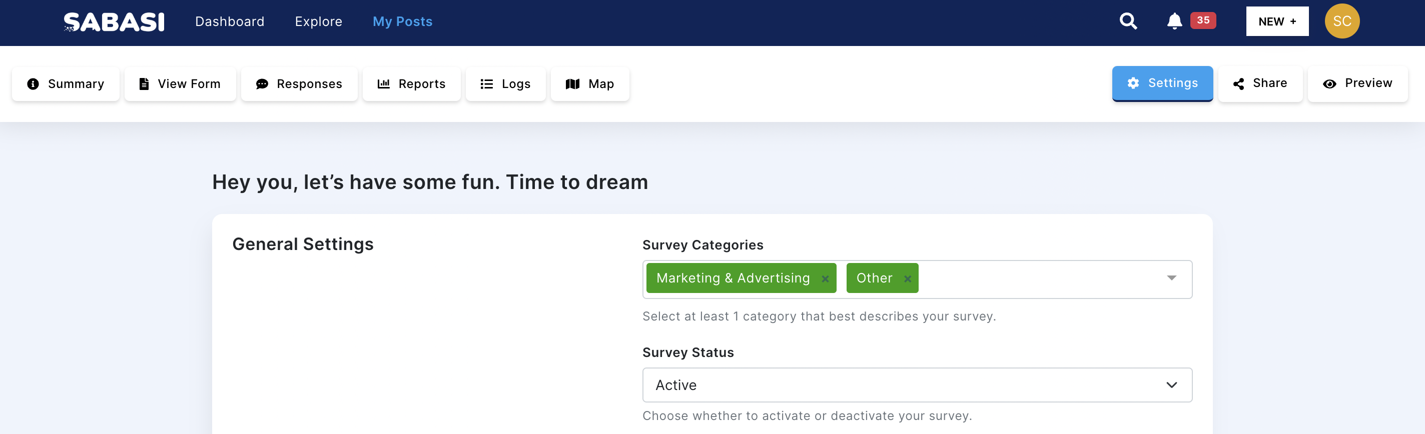 Deactivate or activate a survey – Sabasi Support Deactivate or activate a survey – Sabasi Support