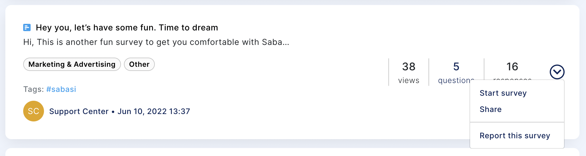 Report or flag a survey – Sabasi Support