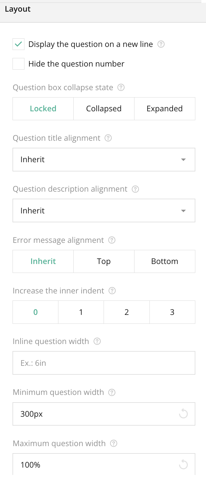 Survey Creator – Right panel – Survey Layout -Individual Question ...