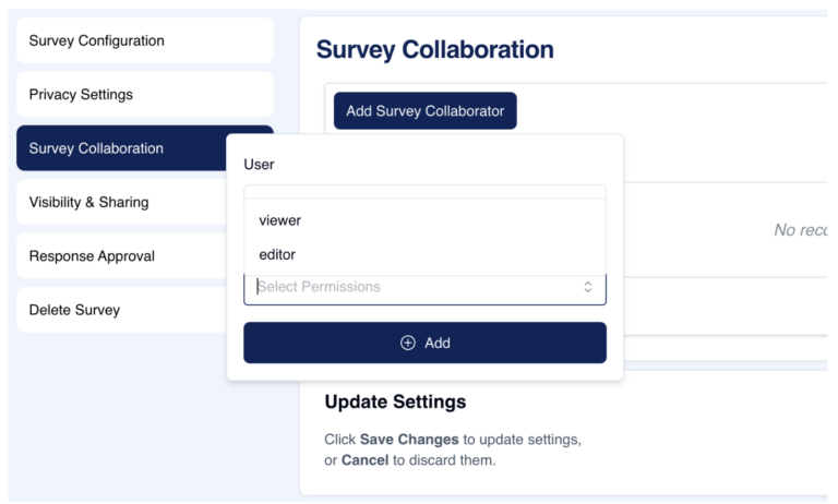 Survey General Settings – Survey Collaboration settings – Sabasi Support